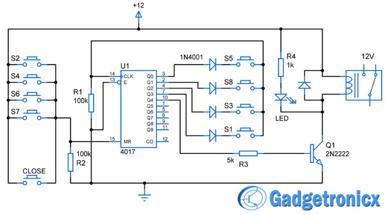 Digital Code Lock Circuit Without Using Microcontroller Gadgetronicx